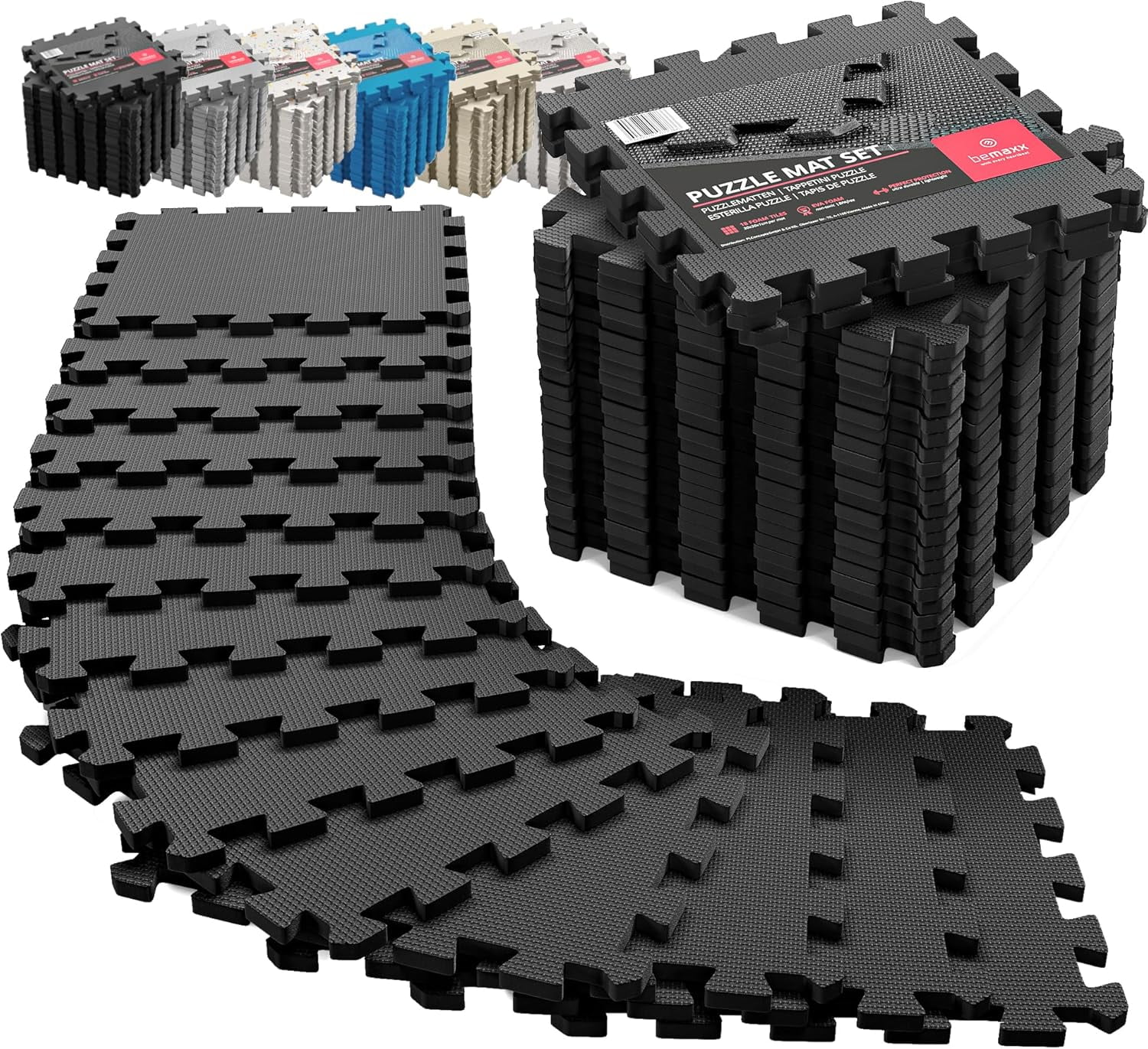 Gym Flooring Set - Interlocking EVA Soft Foam Floor Mat, 18 Pieces Puzzle Rubber Tiles ...