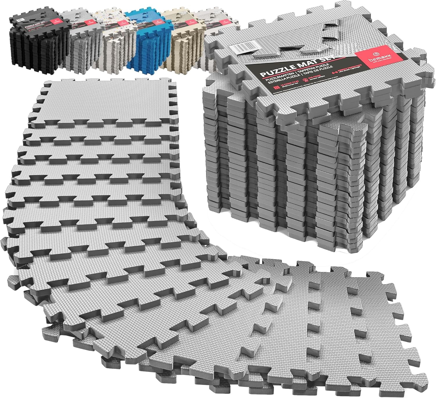 Gym Flooring Set - Interlocking EVA Soft Foam Floor Mat, 18 Pieces ...