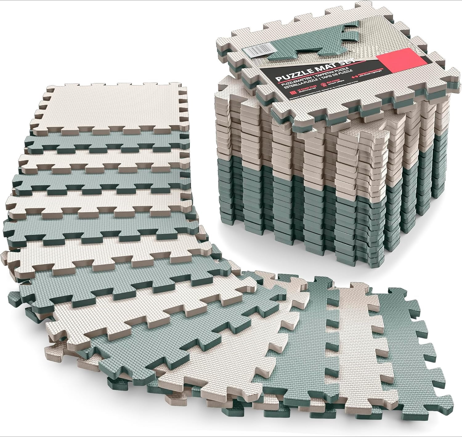 Gym Flooring Set - Interlocking EVA Soft Foam Floor Mat, 18 Pieces ...