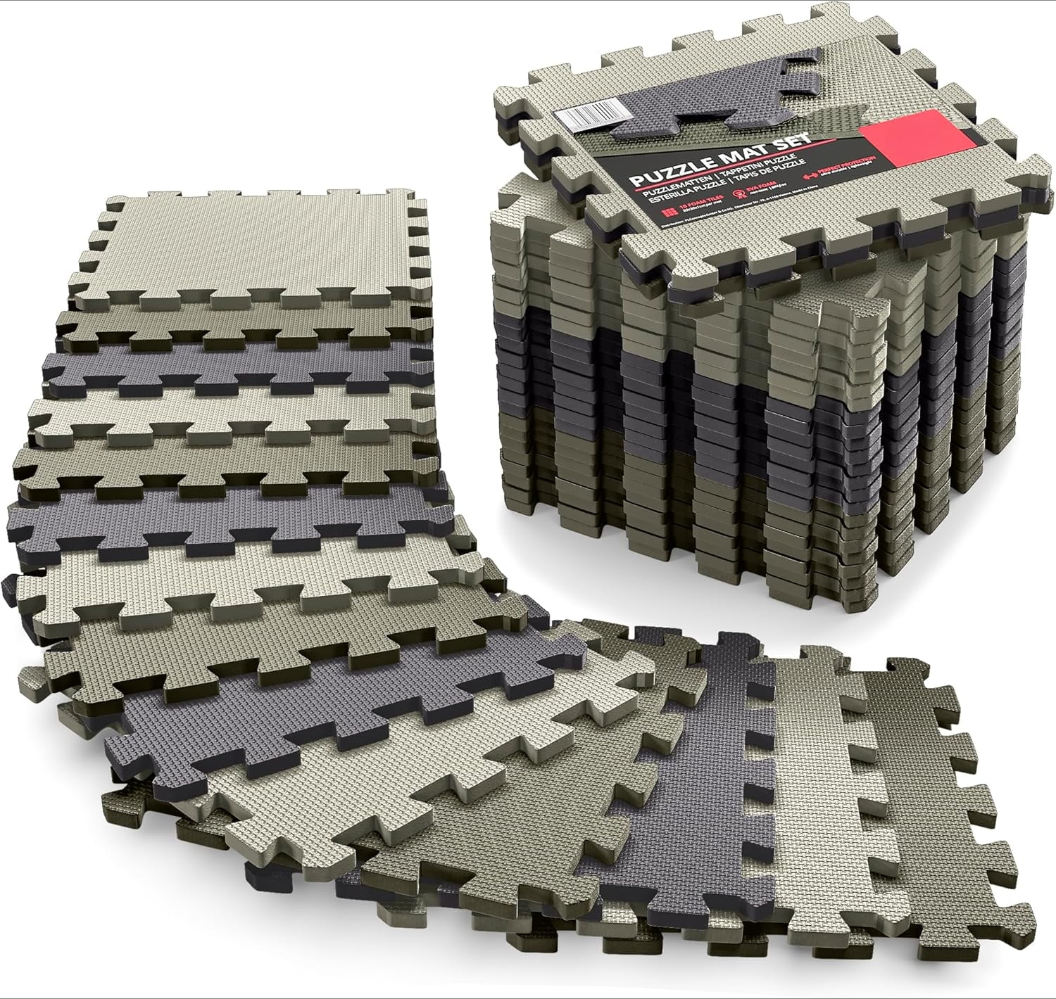 Gym Flooring Set - Interlocking EVA Soft Foam Floor Mats, 18 Piece ...
