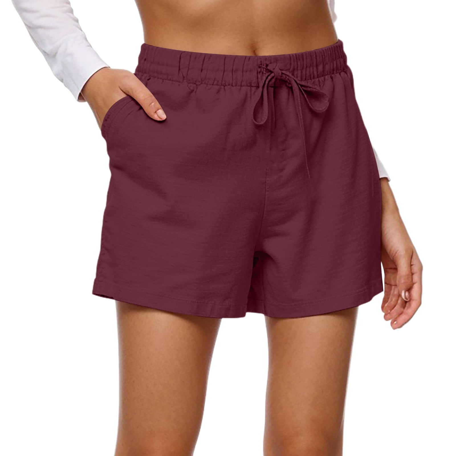 Gym Linen Shorts with Pockets Women 7" Inseam Drawstring Elastic Waist ...