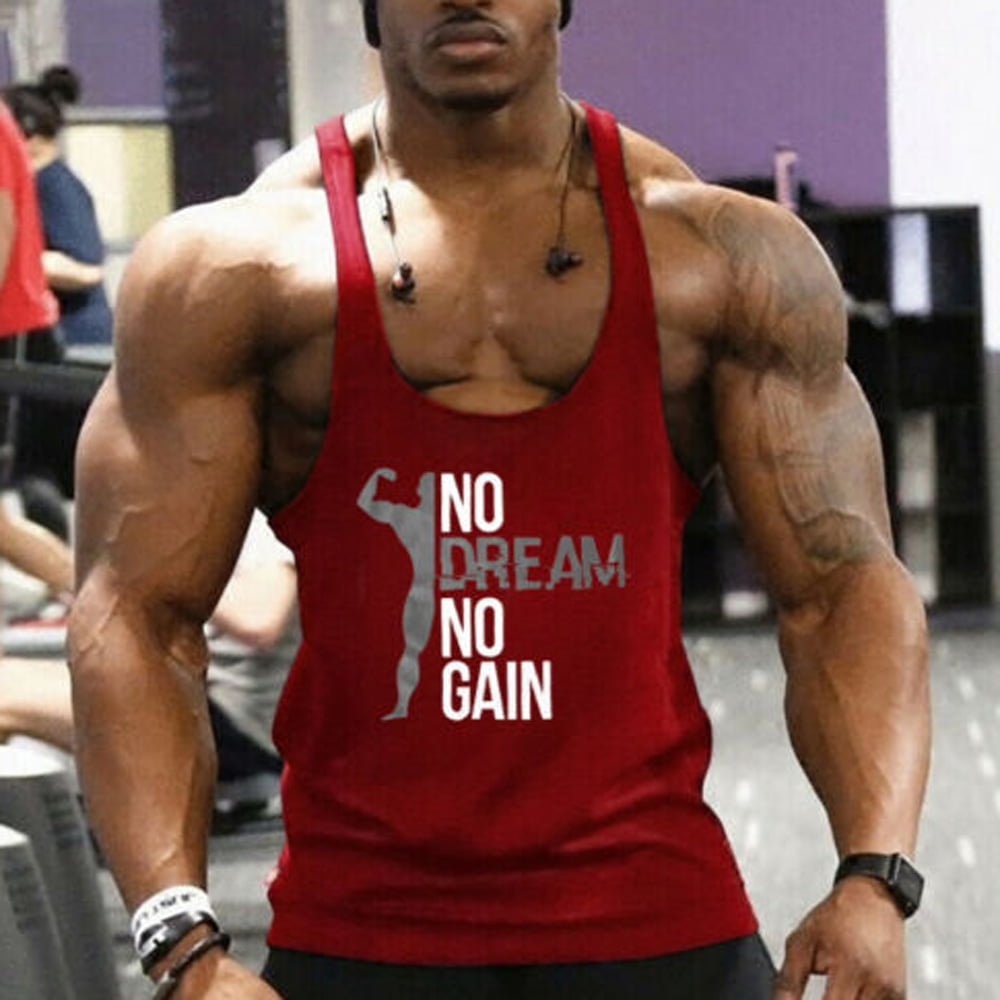 Gym Mens Muscle Sleeveless Tank Top Tee Shirt Bodybuilding Sport Fitness Vest Red Size XL ...