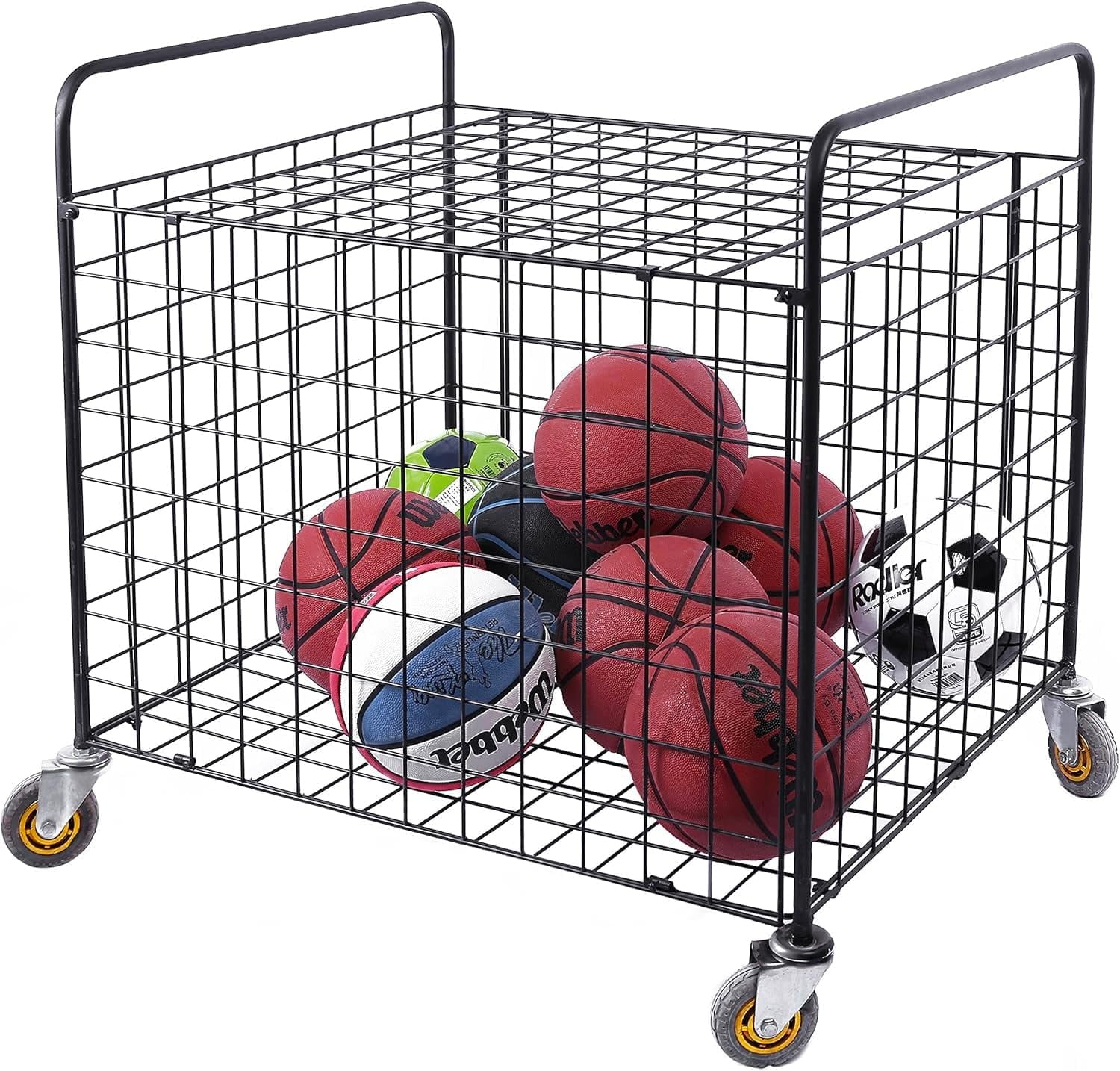 Gym Metal Multi Sports Ball Storage Cart with Jumbo Industrial Wheels ...