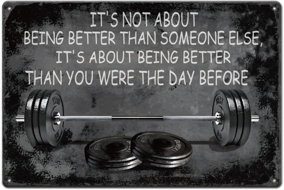 Gym Metal Signs Barbell Motivational Text Tin Sign Being Better than ...