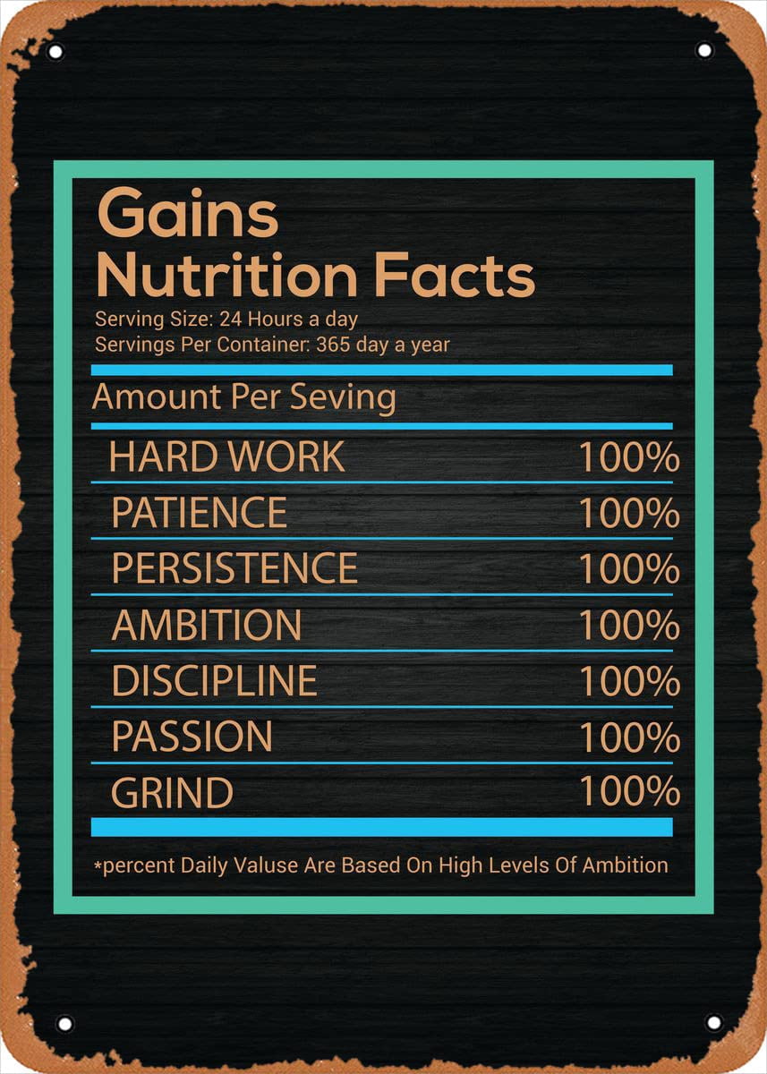 Gym Motivation Gains Ingredients Label Poster Retro Vintage Metal ...