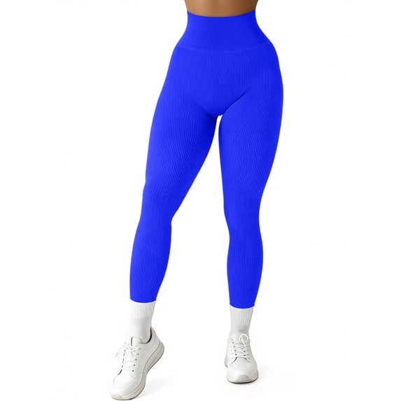 Gym Pants High Waist Seamless Ribbed Leggings for Women Stretchy Yoga ...