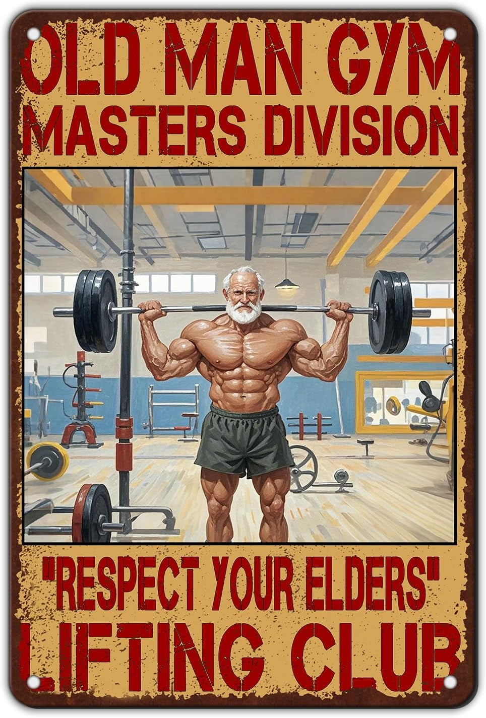 Gym Posters Old Man Gym Metal Tin Sign Weightlifting Signs Home Gym Man ...