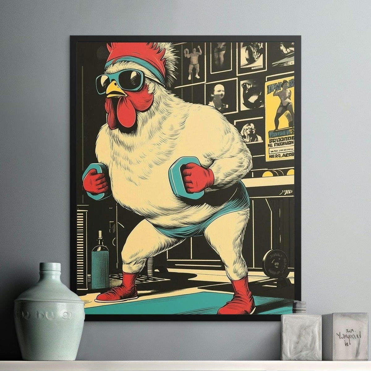 Gym Rooster Posters, Funny Chicken Art Print, Weightlifting Animal ...