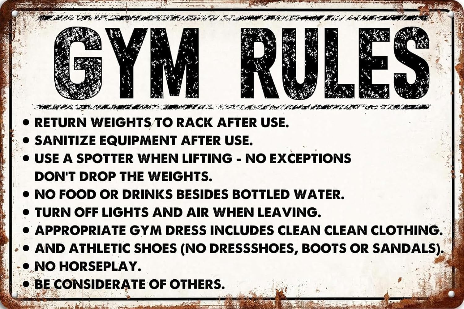 Gym Rules Funny Vintage Metal Tin Signs Security Warning Sign Wall ...