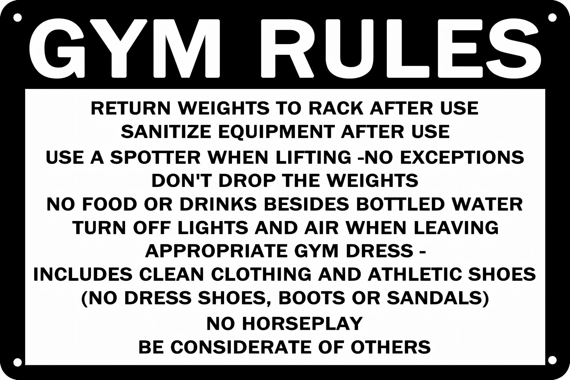Gym Rules Return Weights Rack Security Sign - 12×8 Inches, Metal Tin ...