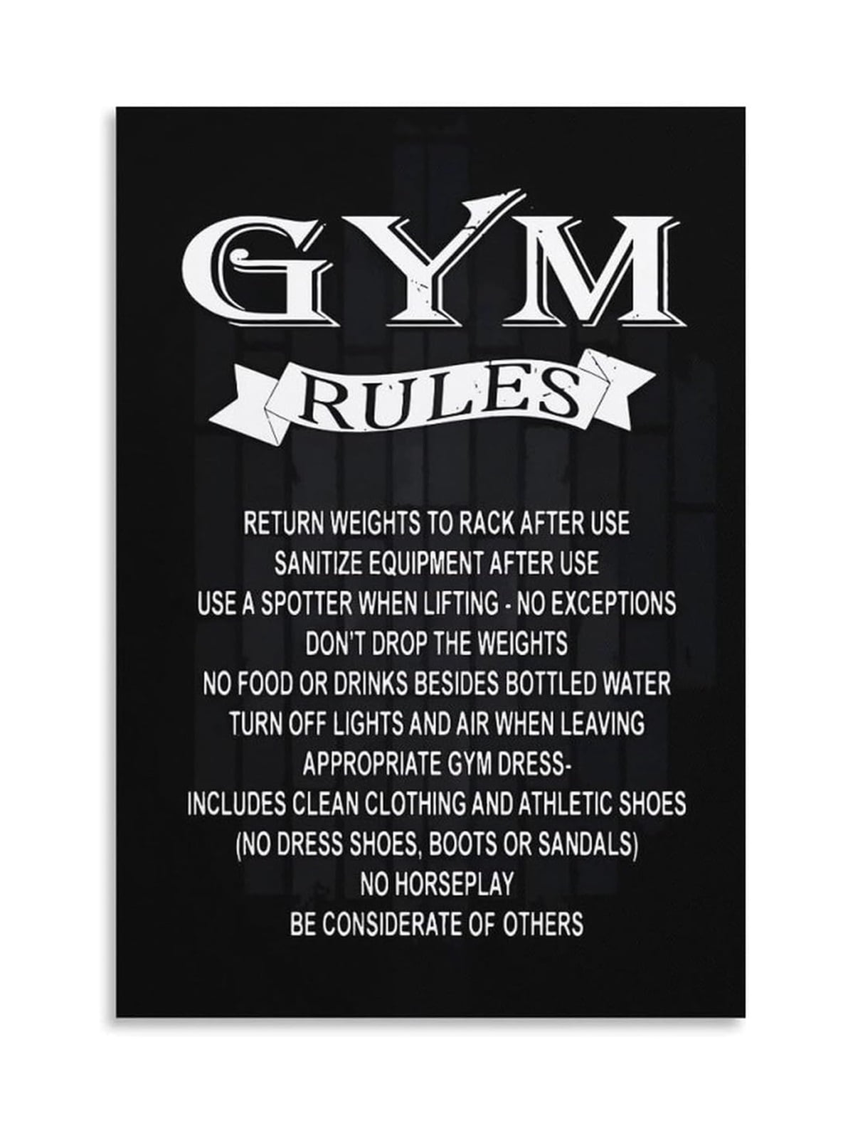 Gym Rules Workout Motivational Quote Canvas Wall Art Poster with No ...