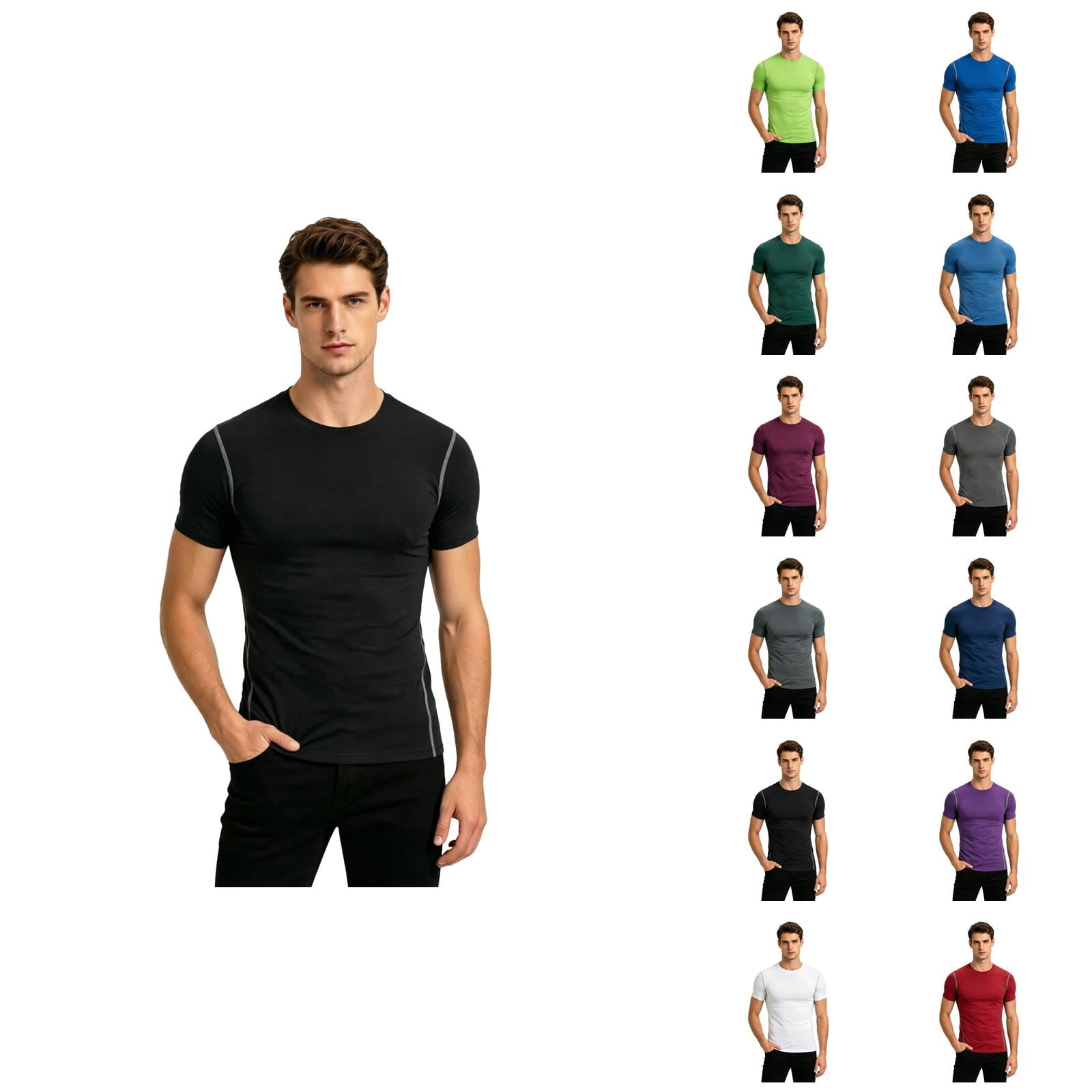 Gym Shirts Men Spring Summer Solid Crew Neck Short Sleeve T Shirts for ...