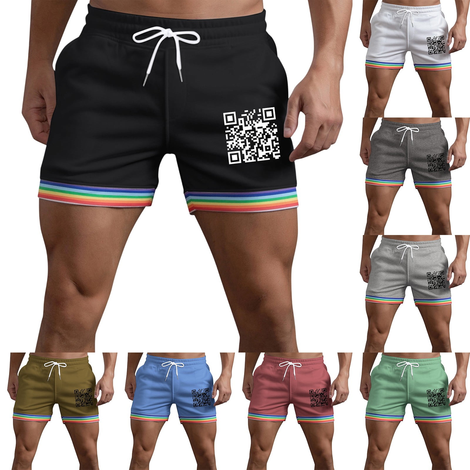 Gym Shorts Men Summer Casual Drawstring Shorts with Qr Code Print ...