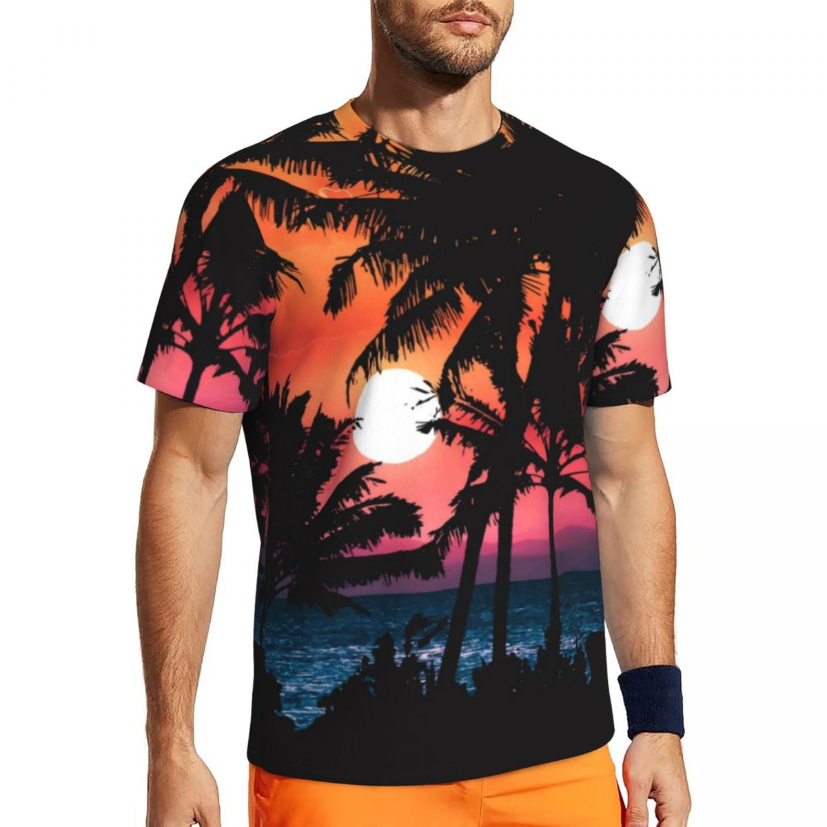 Gym T Shirt For Mens Tropical Palm Tree T Shirts Fashion Orange Sunset ...