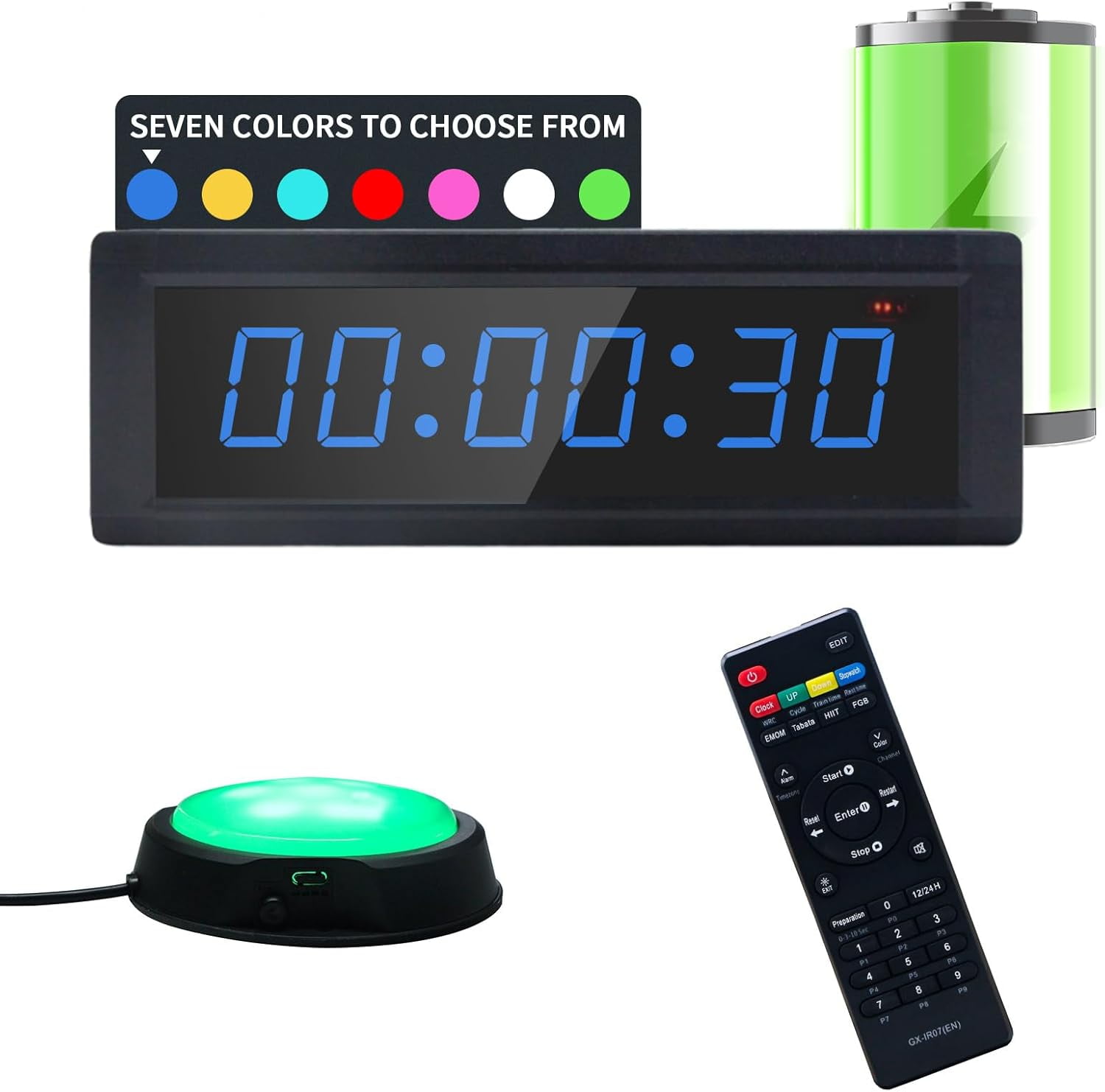Gym Timer Clock with Remote Control & Wired Start/Stop Button,7 RGB ...