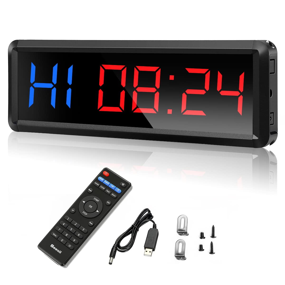 Gym Timer,LED Workout Clock Count Down/Up Clock,11.5" x 4" Ultra-Clear ...