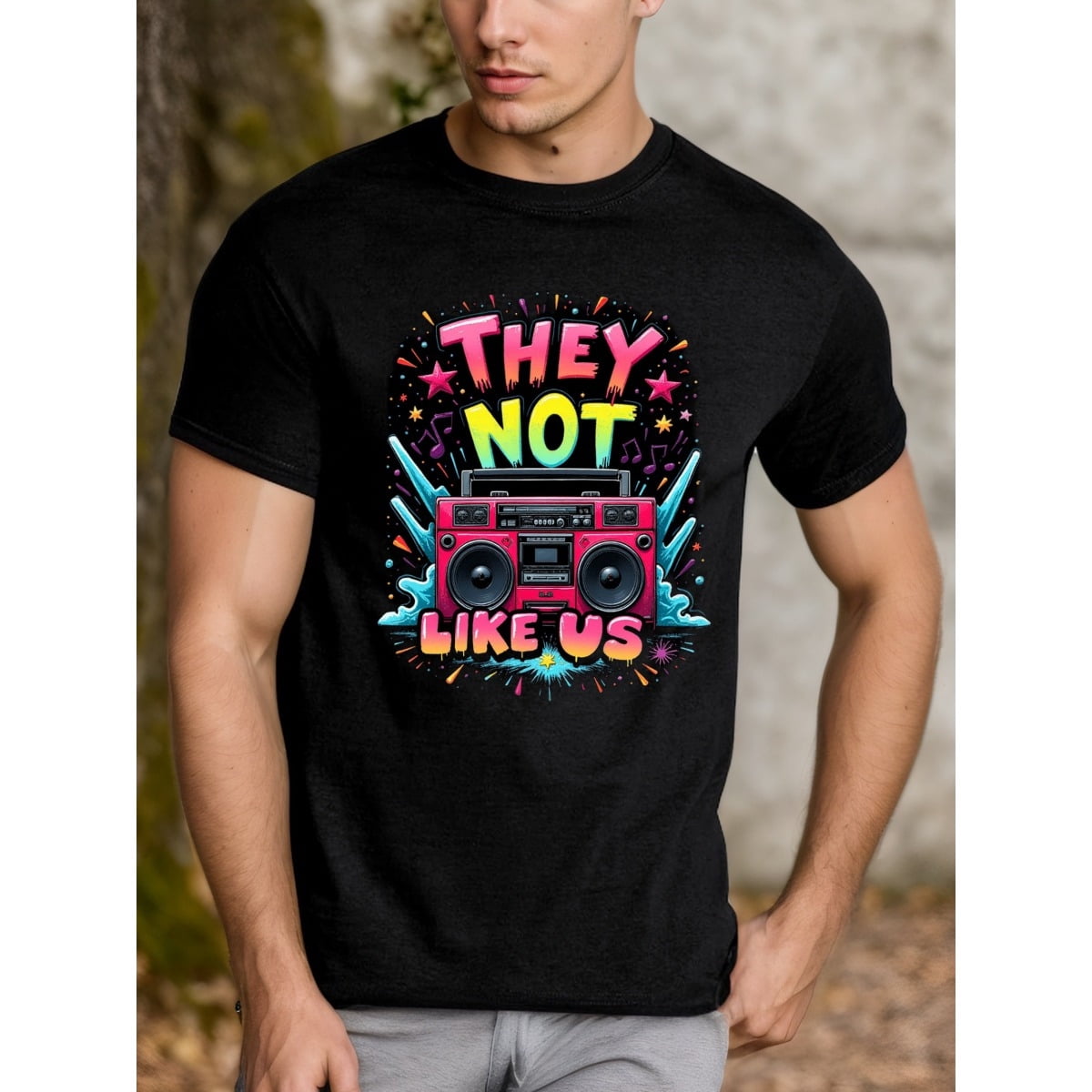 Gym Top, Men's Gym Shirts, Image of Boombox, They Not Like Us, Black T ...