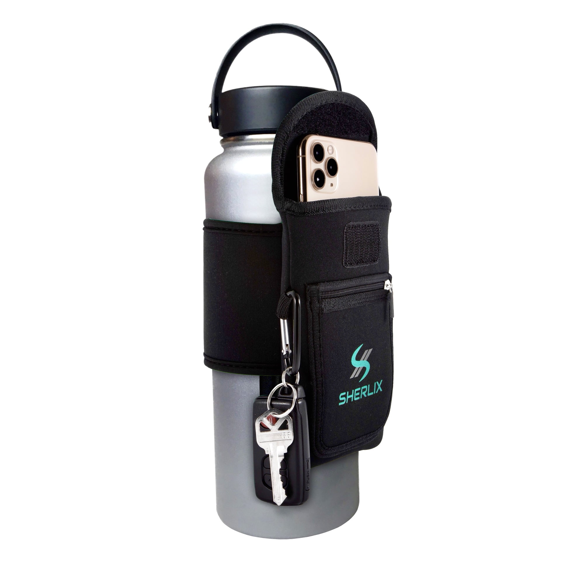 Gym Water Bottle Pouch -Black Medium 32-40 oz Water Bottle Holder for ...