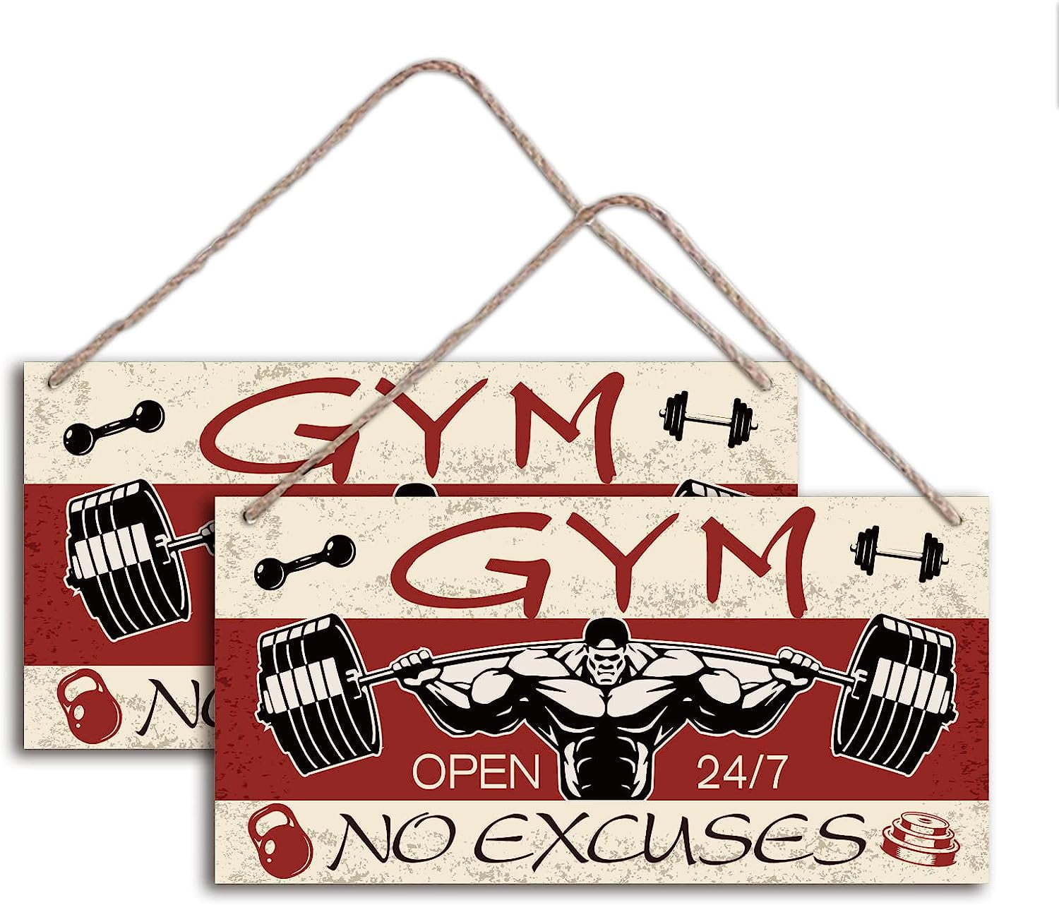 Gym Wooden Sign Gymnasium Hanging Sign 2 PCS Gym Themed Wooden Sign ...
