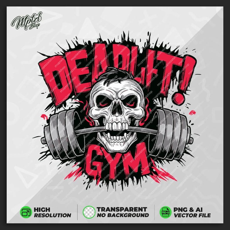 Gym Workout Deadlift Skull T-shirt Design for Printing, Sticker, Coffee ...