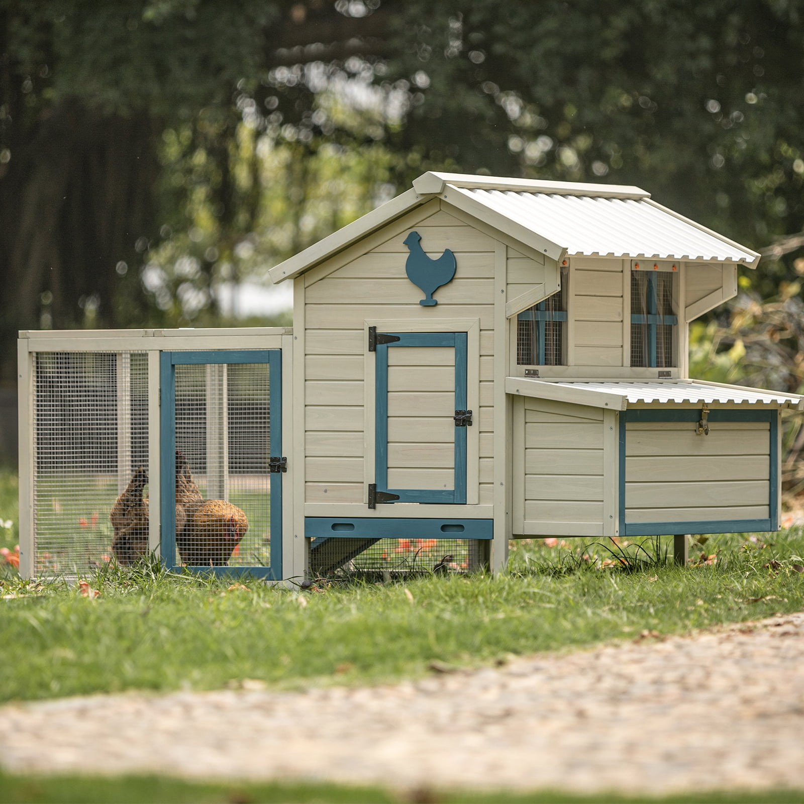 GymChoice 53" Wooden Chicken Coop Multi-Level Hen House, Poultry Cage w ...