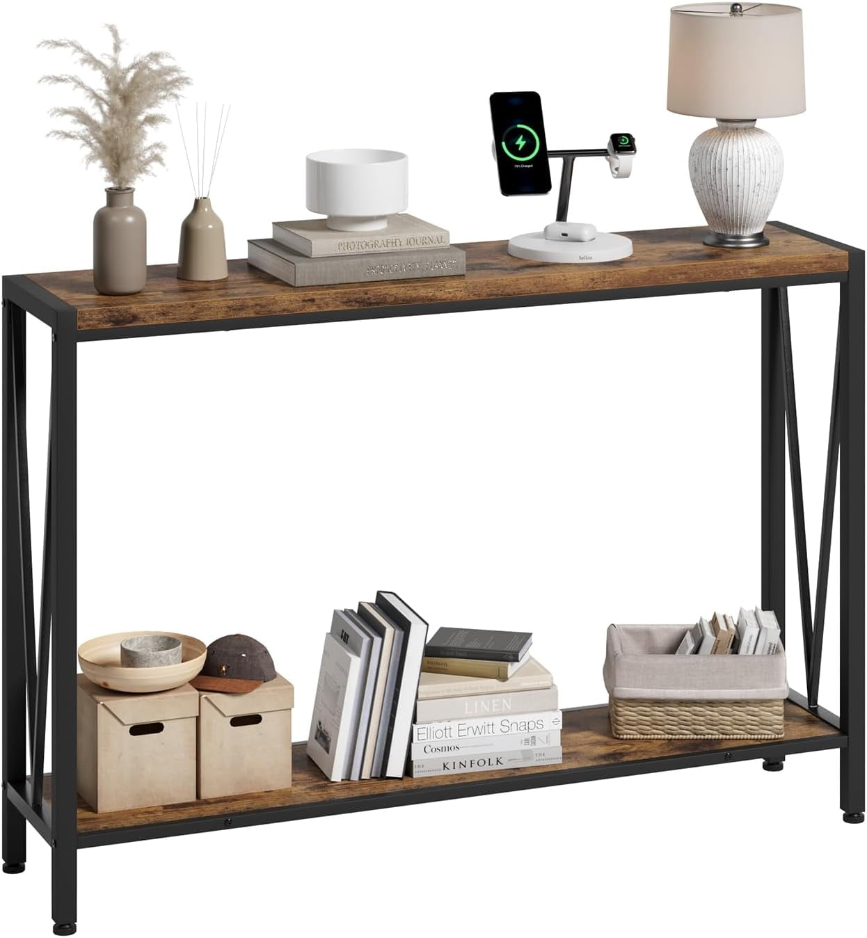 GymChoice Console Table, 47.2" Grey Entryway Table, Industrial 2-Tier ...