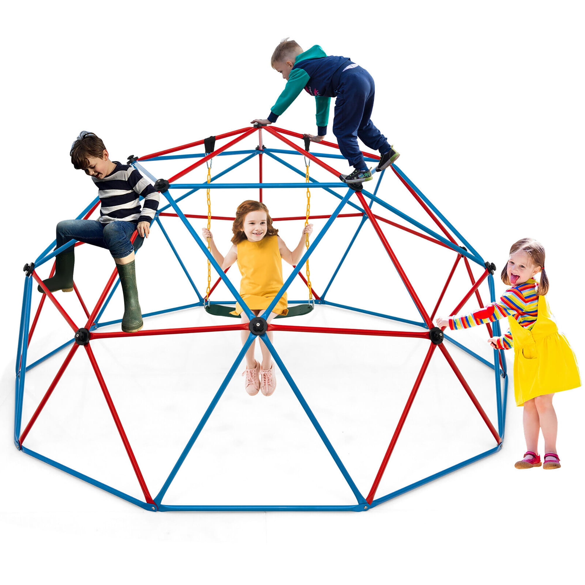 Gymax 10 FT Children's Playground Climbing Dome with Swing, Outdoor ...