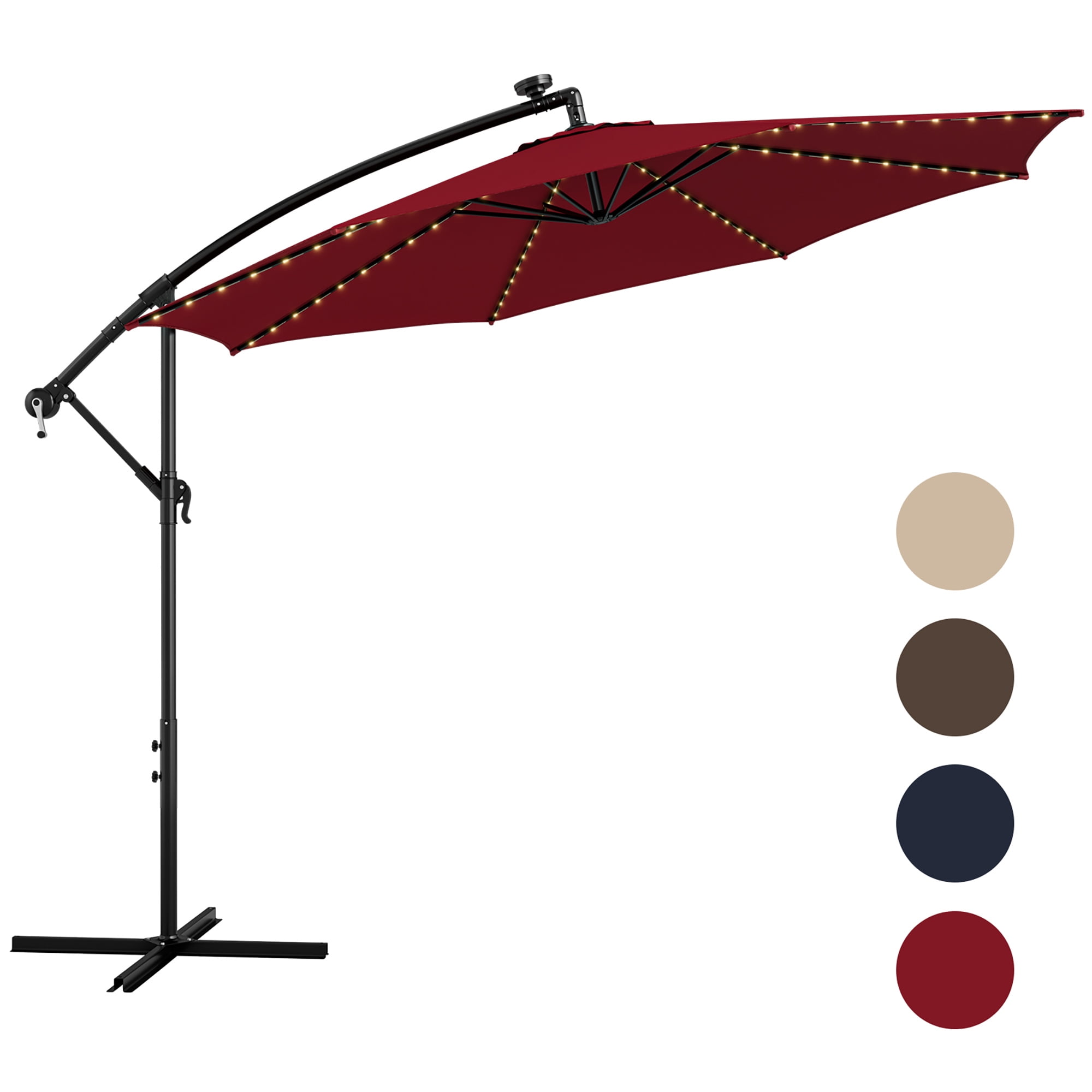 Gymax 10 FT Offset Patio Umbrella Solar Powered Cantilever Umbrella w ...