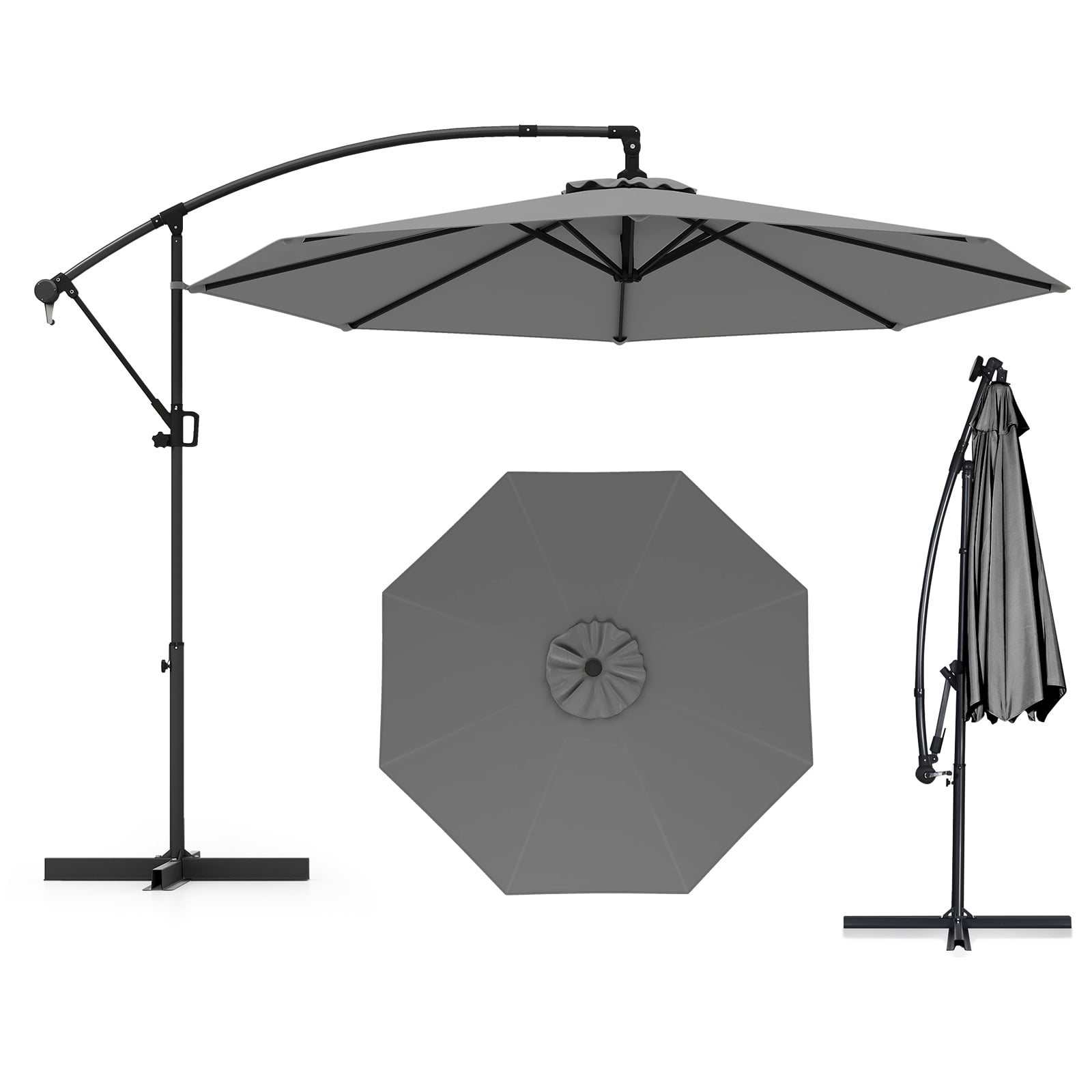 Gymax 10 FT Patio Offset Umbrella w/ X-shaped Base Infinite Tile & 360 ...