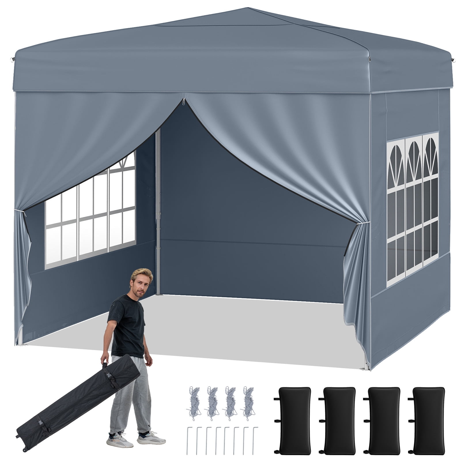 Gymax 10 X 10 FT Pop up Canopy Tent w/ 4 Sidewalls Wheeled Bag 4 ...