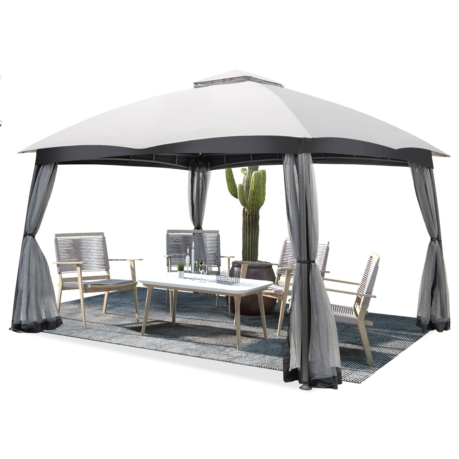 Gymax 10 x 12 FT 2-Tier Gazebo Canopy Netting Heavy-Duty Metal Easy ...