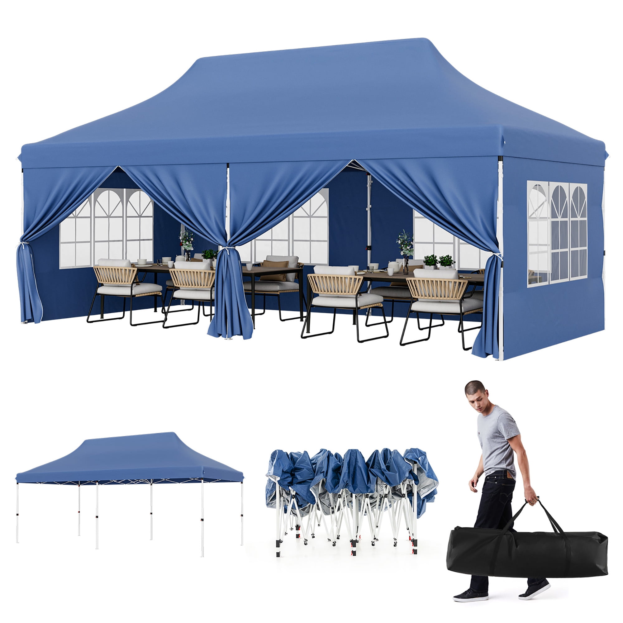 Gymax 10x20 FT Canopy, Heavy Duty with 6 Detachable Sidewalls, UPF50 ...