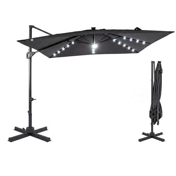 Gymax 10FT Cantilever Patio Umbrella w/Solar LED Lights 360-Degree ...