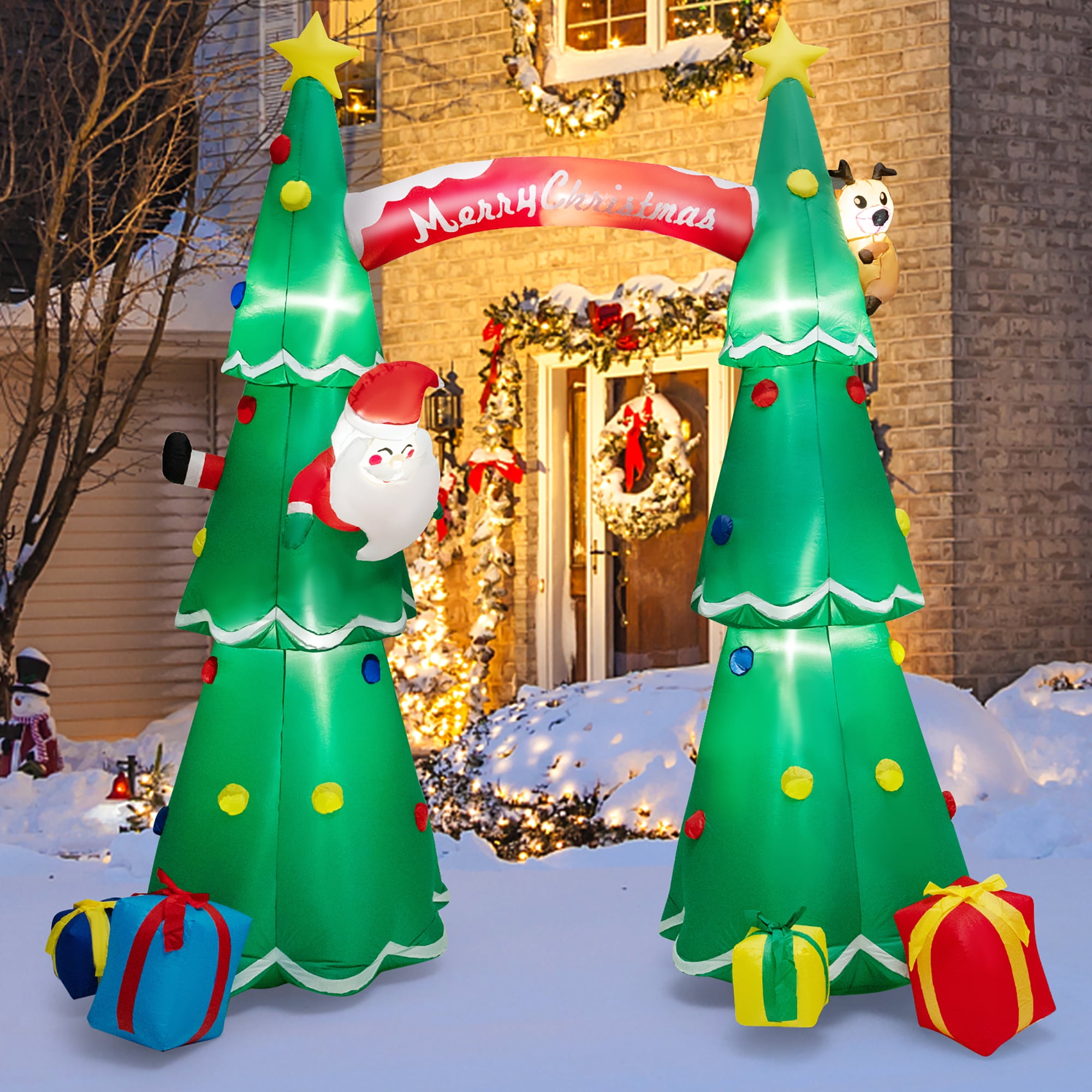 Gymax 10FT Inflatable Christmas Tree Arch with Santa & Reindeer ...