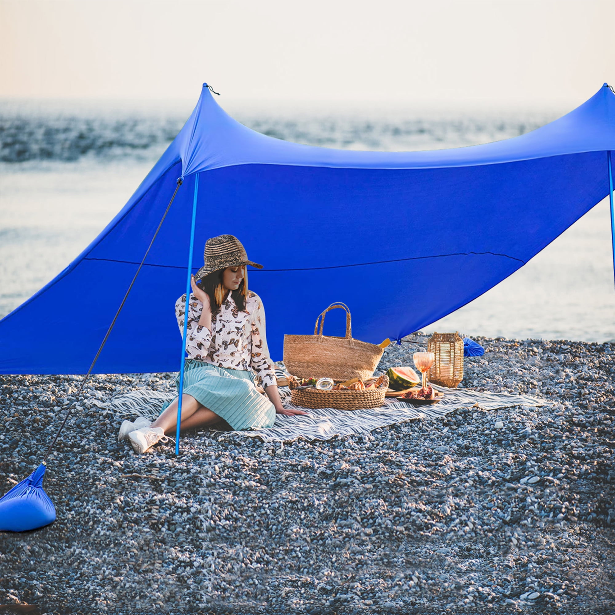 Gymax 10x9 FT Portable Beach Canopy Tent Shelter w/ Sand Anchor Carry ...