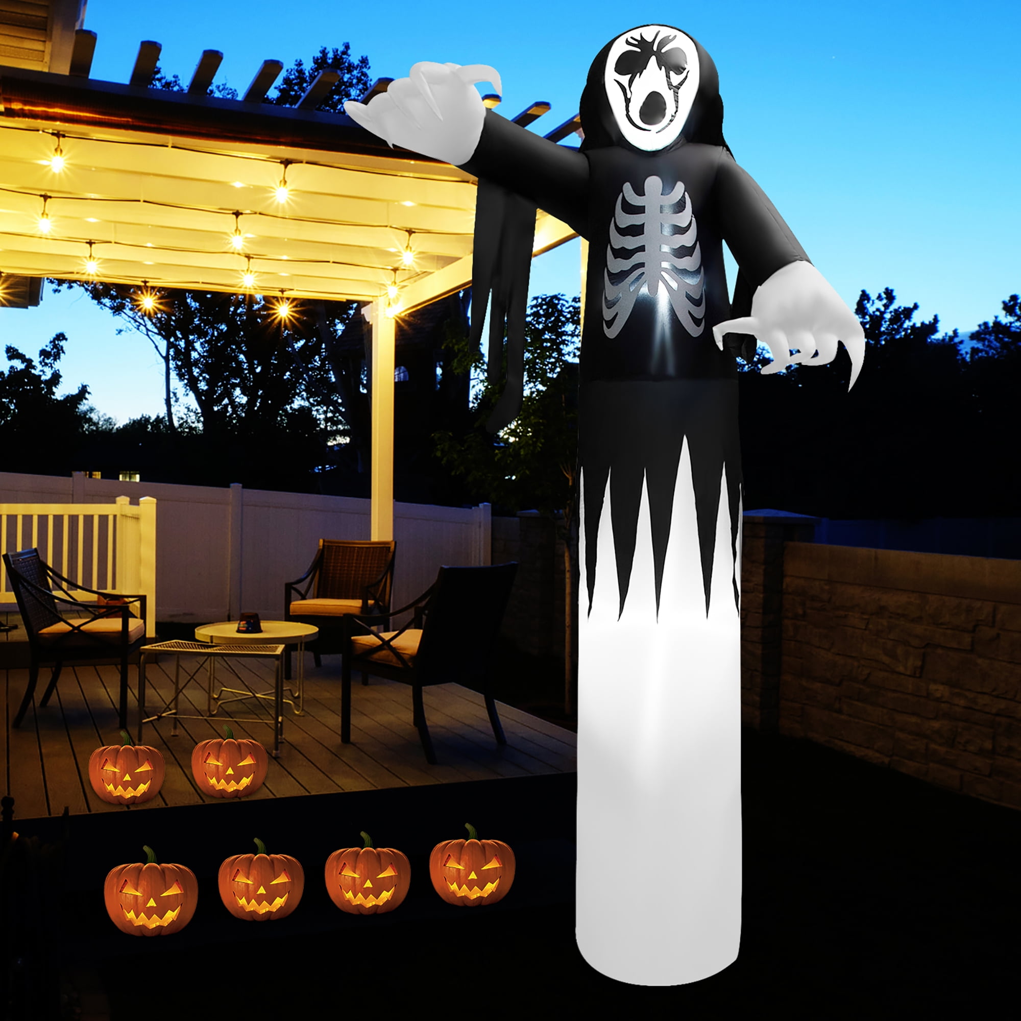 Gymax 12FT Tall Halloween Inflatable Skeleton Ghost for Outdoor Yard ...
