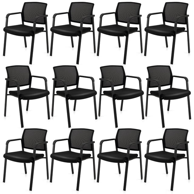 Gymax 12-Pack Office Conference Chair Set Mesh Guest Reception Stack ...
