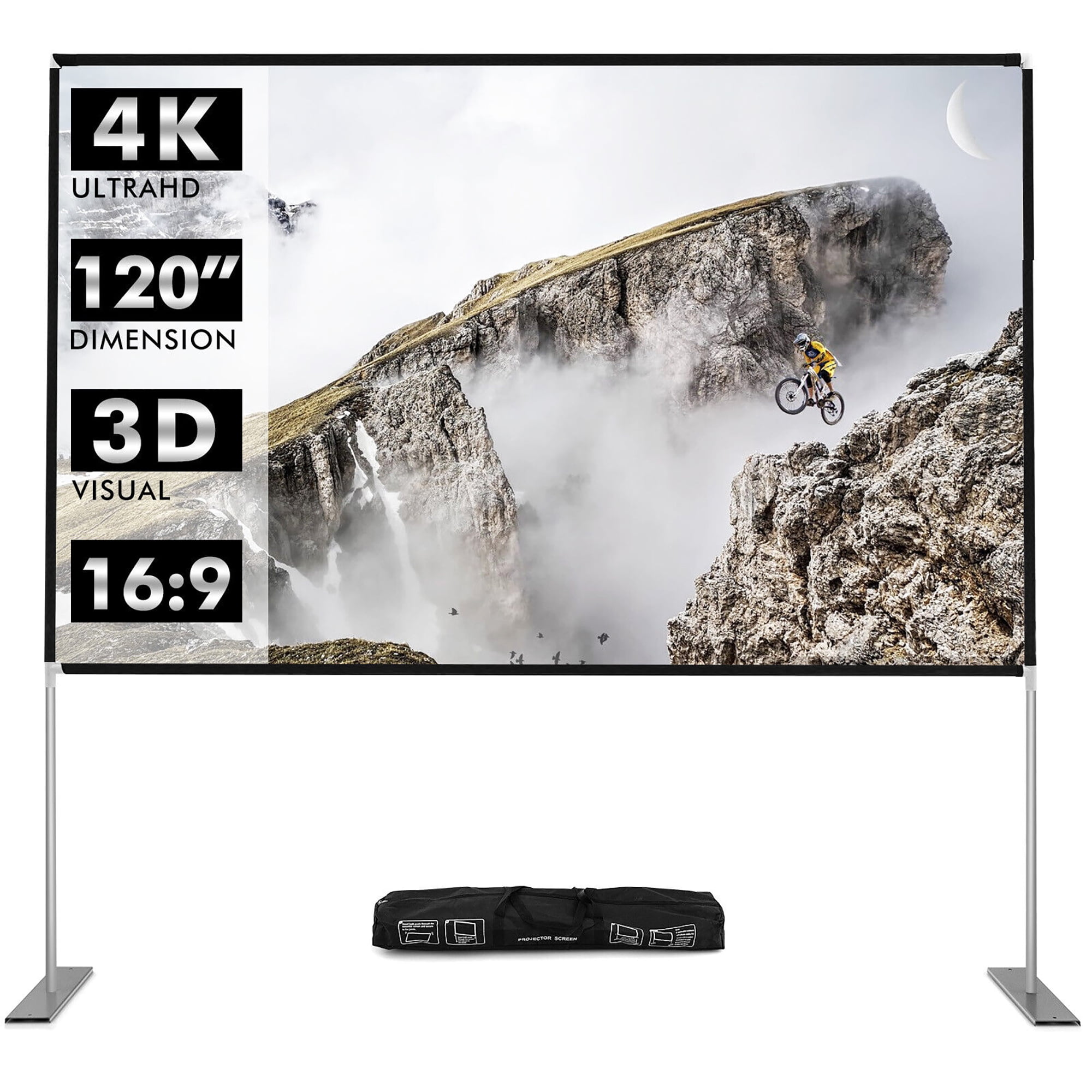 Gymax 120'' 4K HD Projector Screen w/ Stand for Indoor/Outdoor Use and ...