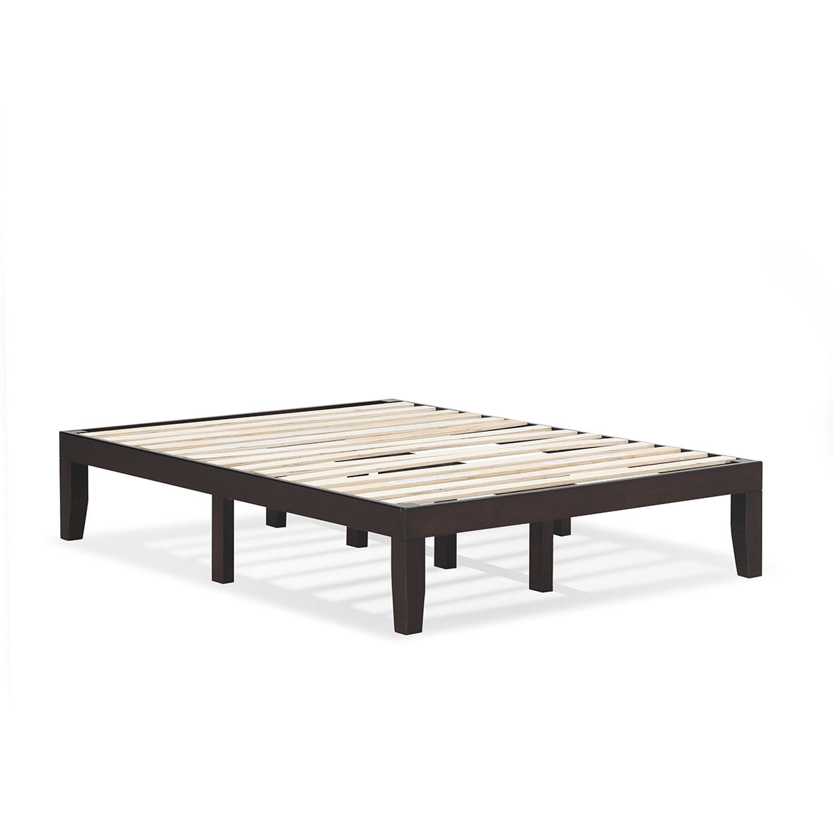 Gymax Sturdy Full Size Wooden Bed Frame with Strong Slat Support and ...
