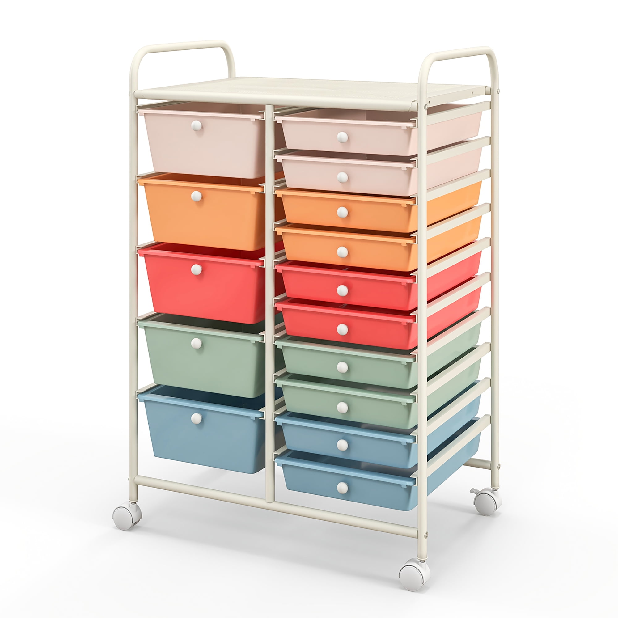 Gymax Large Colorful Organizing Set, 15 Drawer Rolling Storage Cart ...