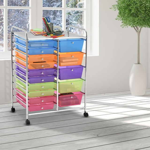 Gymax 15 Drawers Rolling Storage Cart Organize Shelf Office - Walmart.com