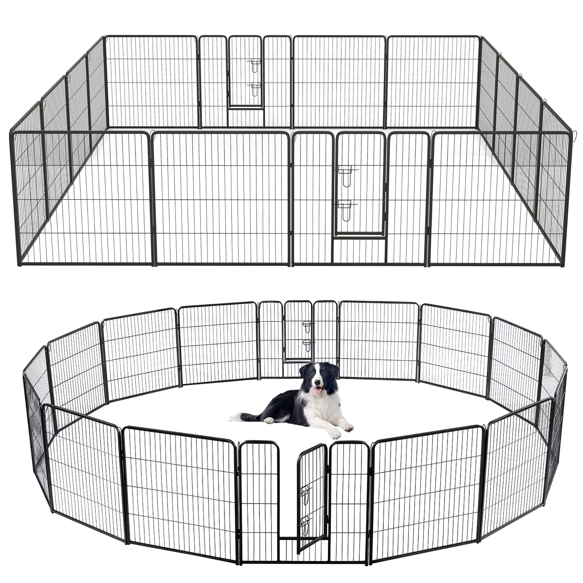 Gymax 16 Panel 32'' Height Pen Fence w/ Lock Indoor Outdoor Foldable ...