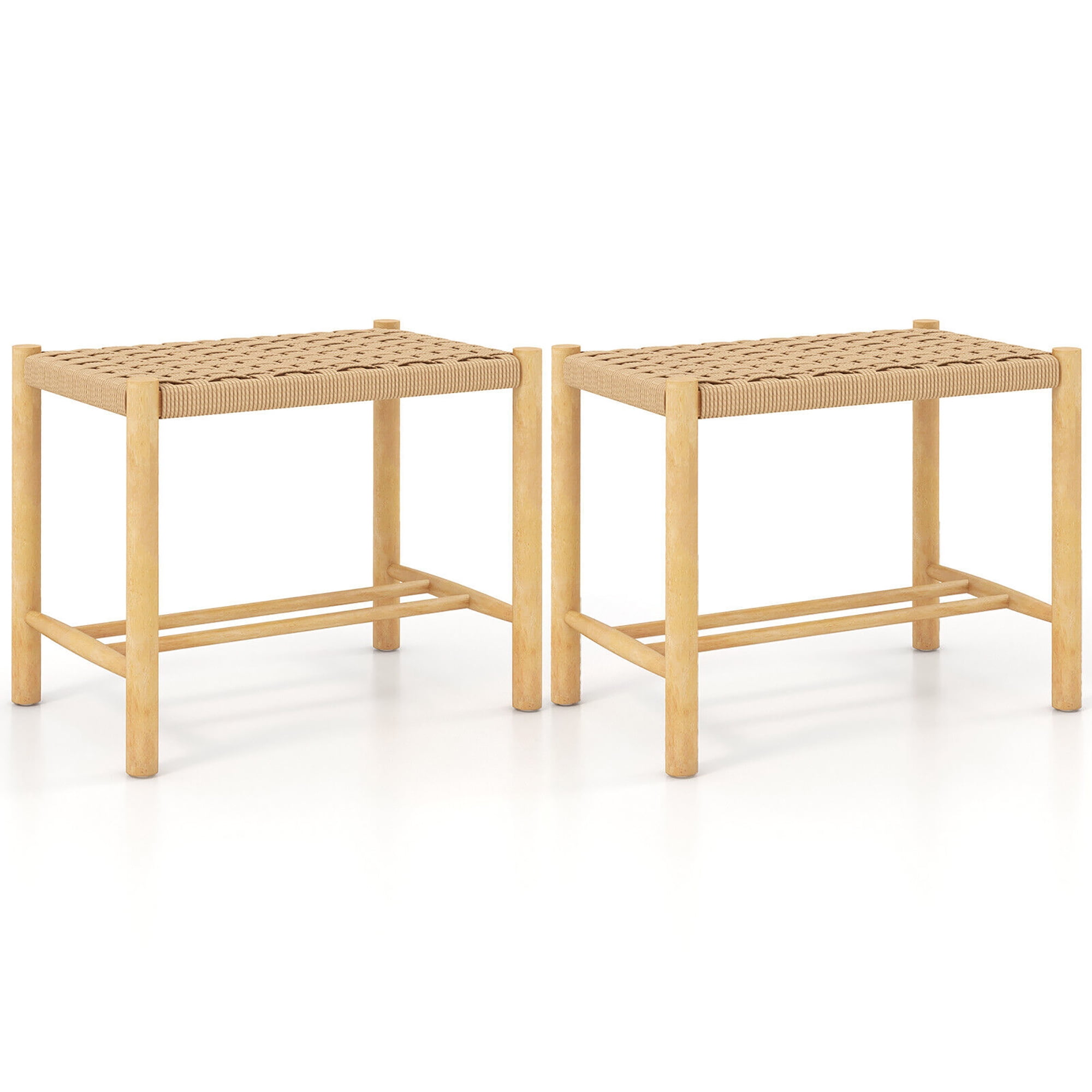 Gymax 18'' Dining Stool Set of 2 Backless w/ Rubber Wood Frame Woven ...