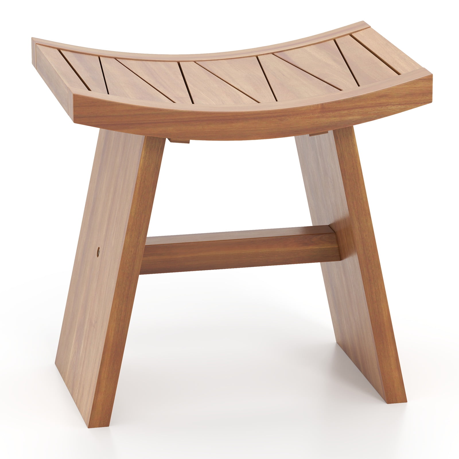 Gymax 18 Inch Teak Wood Shower Bench Wooden Shower Stool w/ Curved Seat ...