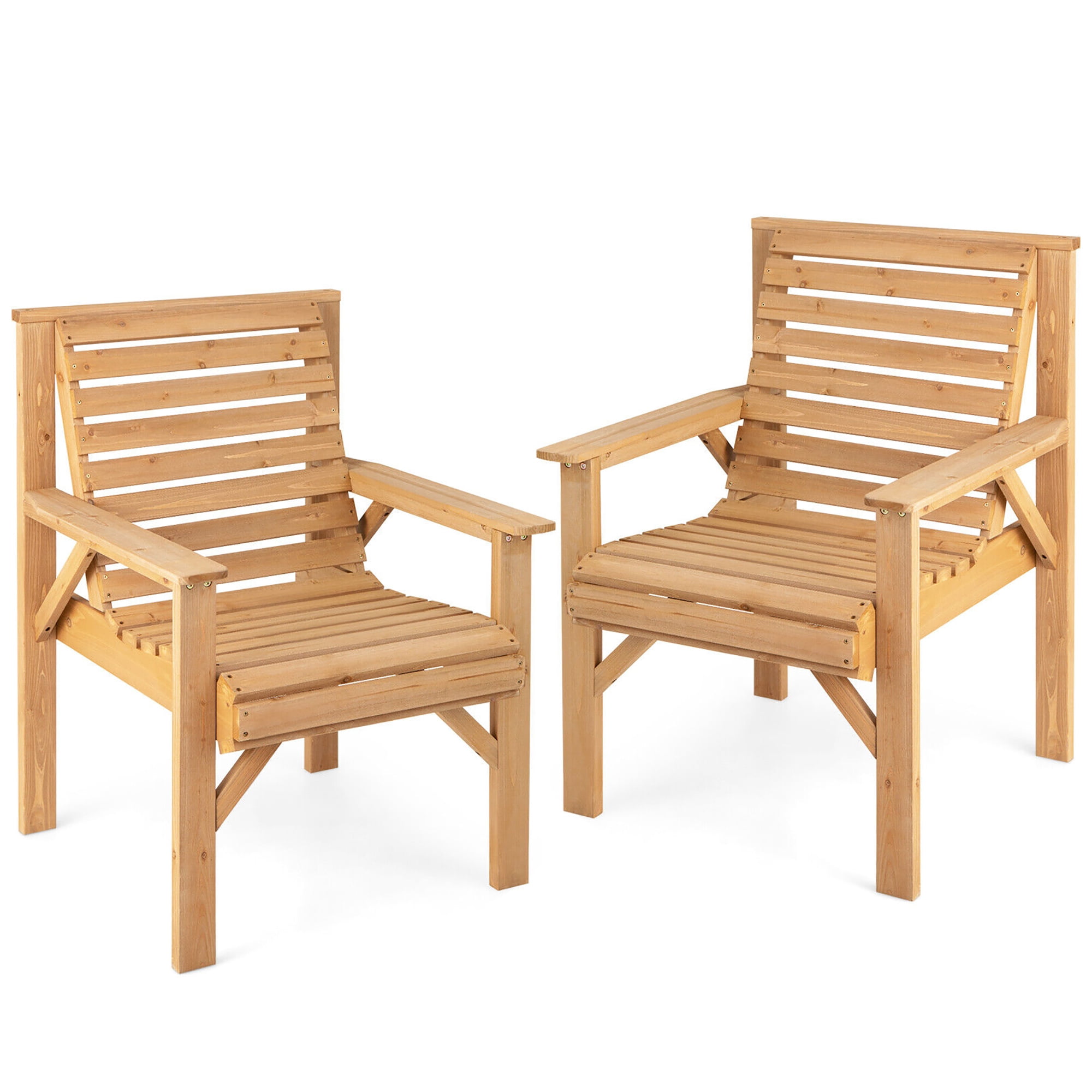 Gymax 2 PCS Fir Wood Chair Dining Inclined Backrest Backyard Patio ...