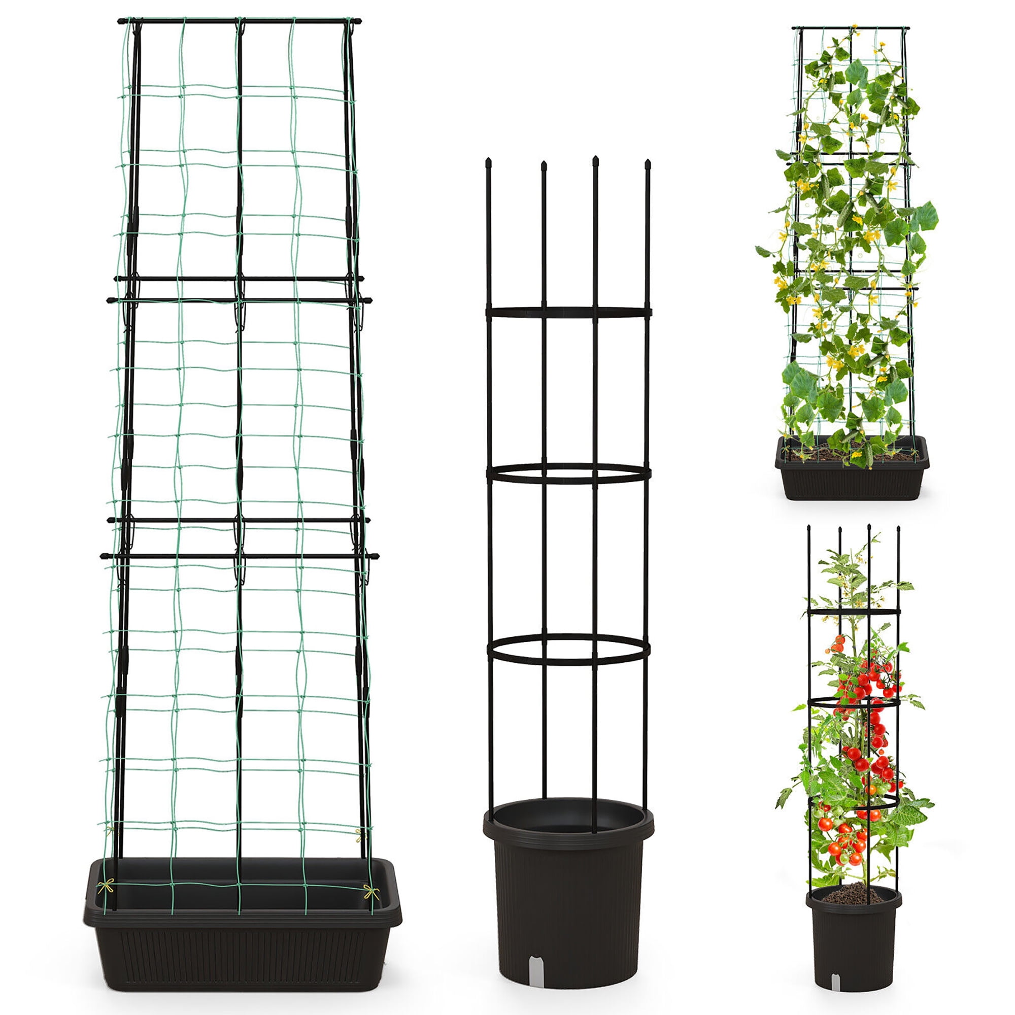 Gymax 2 Pack Garden Planters w/ Trellis Adjustable Height & Self ...