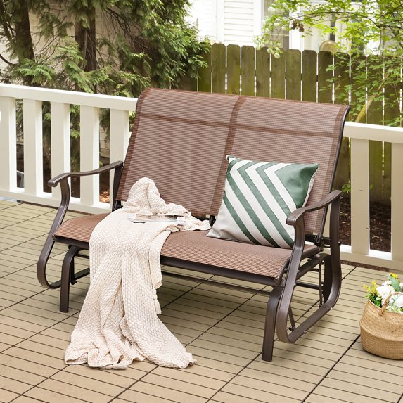 Gymax 2-Person Metal Outdoor Glider Chair Patio Rocking Lounge w ...