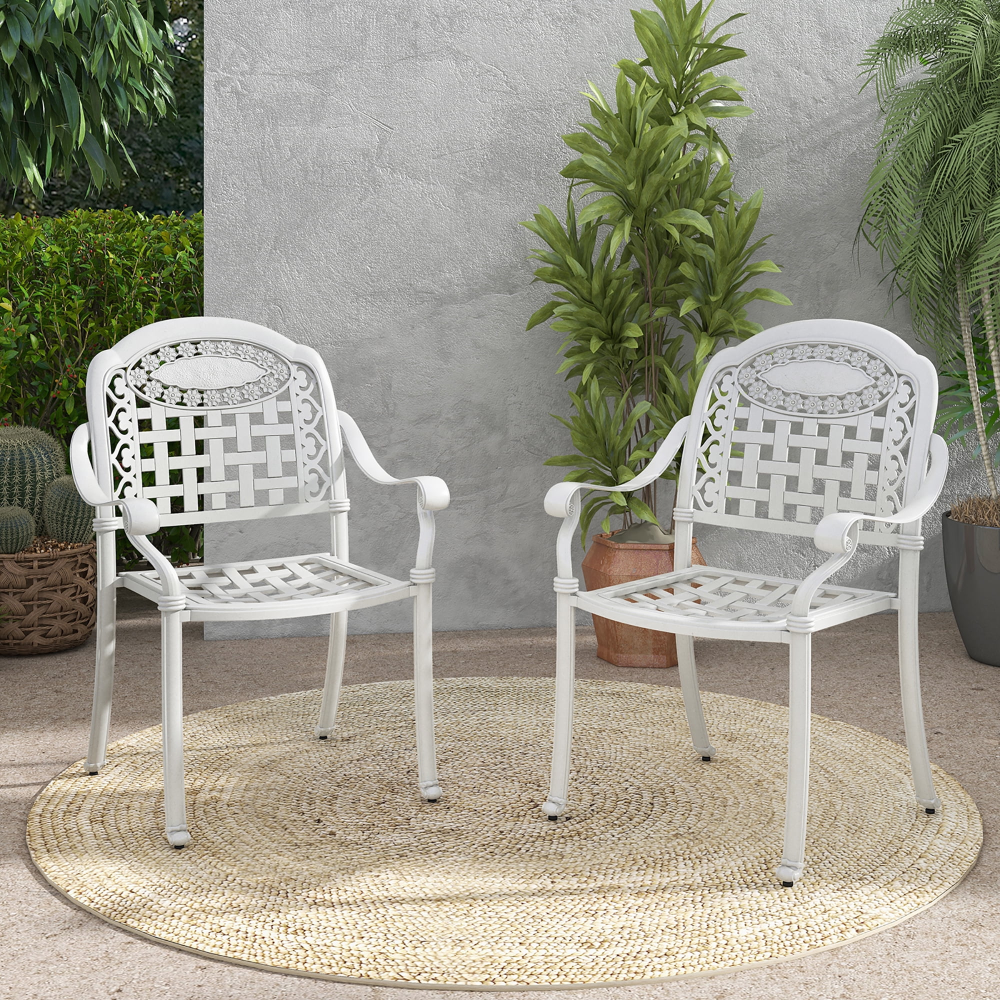 Gymax 2 Pieces Cast aluminum patio chair bistro dining chair outdoor ...
