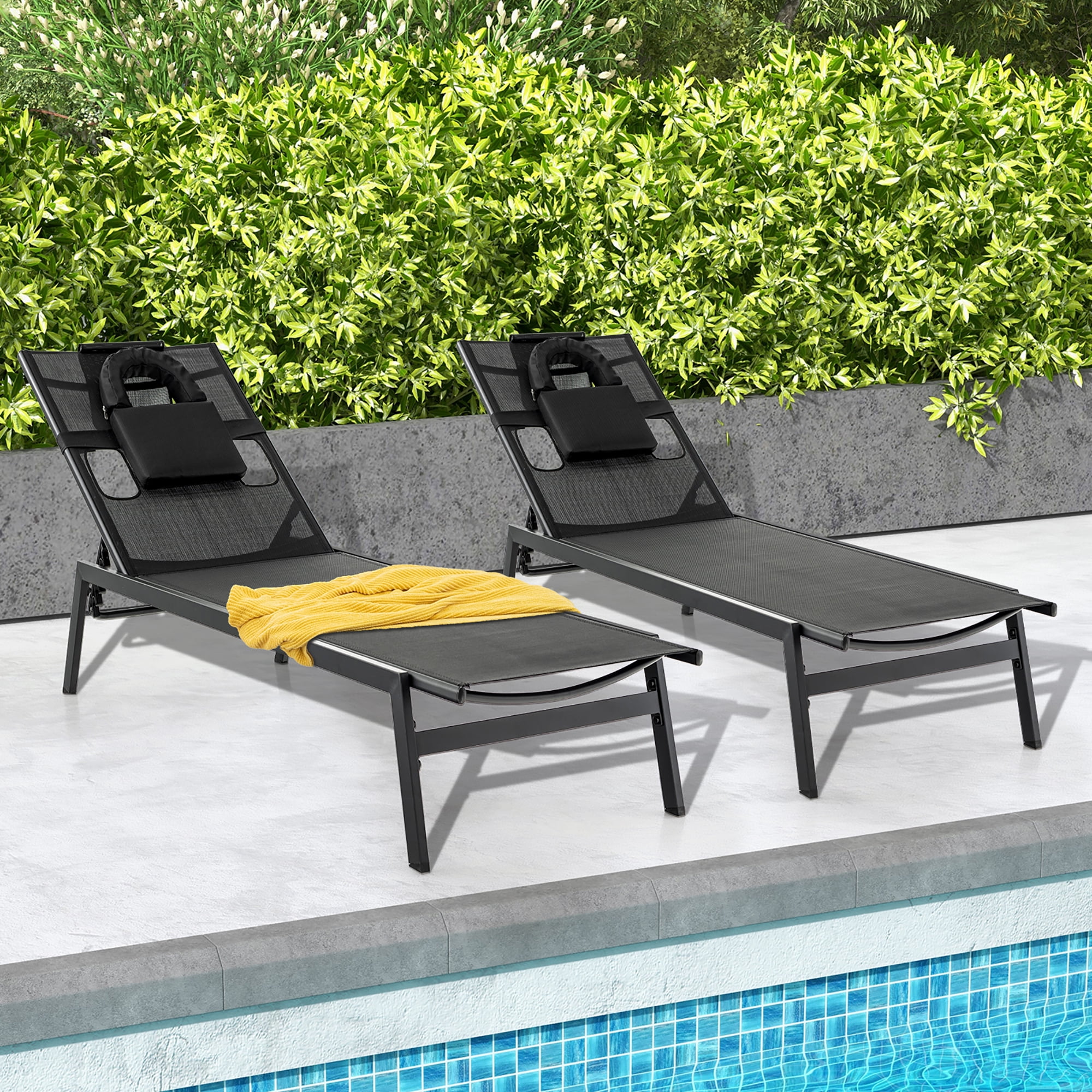 Gymax 2 Pieces Patio Sunbathing Lounge Chair w/ Face Hole & Detachable ...
