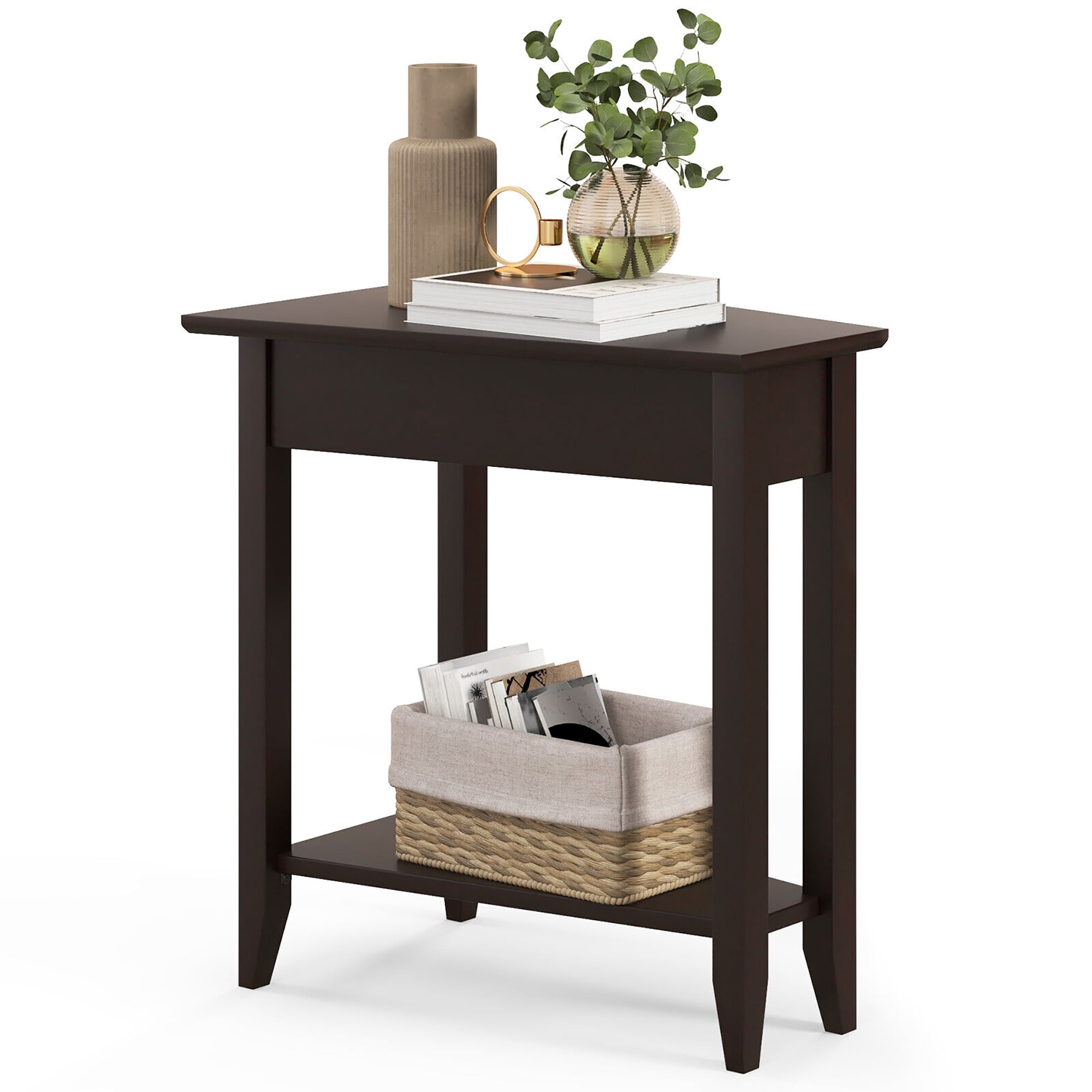 Gymax 2-Tier End Table Irregular Narrow Sofa Side Nightstand w/ Storage ...